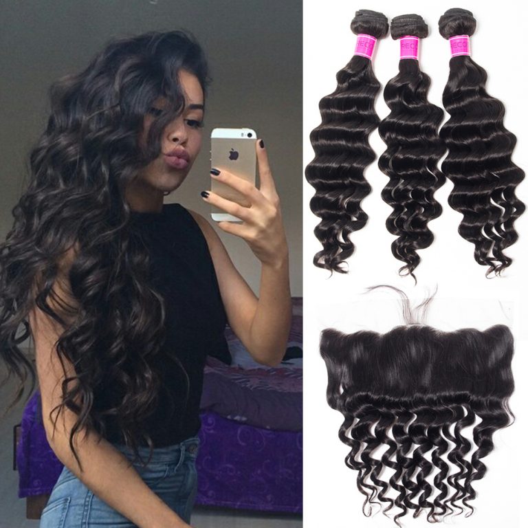 Brazilian Loose Deep Hair Bundles With Lace Frontal Sale | Recool Hair