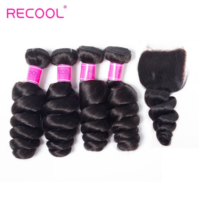 Peruvian Loose Wave 4 Bundles with Lace Closure |Recool Hair