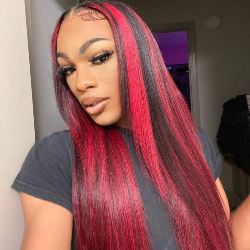 Red/Burgundy Highlight Straight Hair HD Lace Wig | Recool Hair
