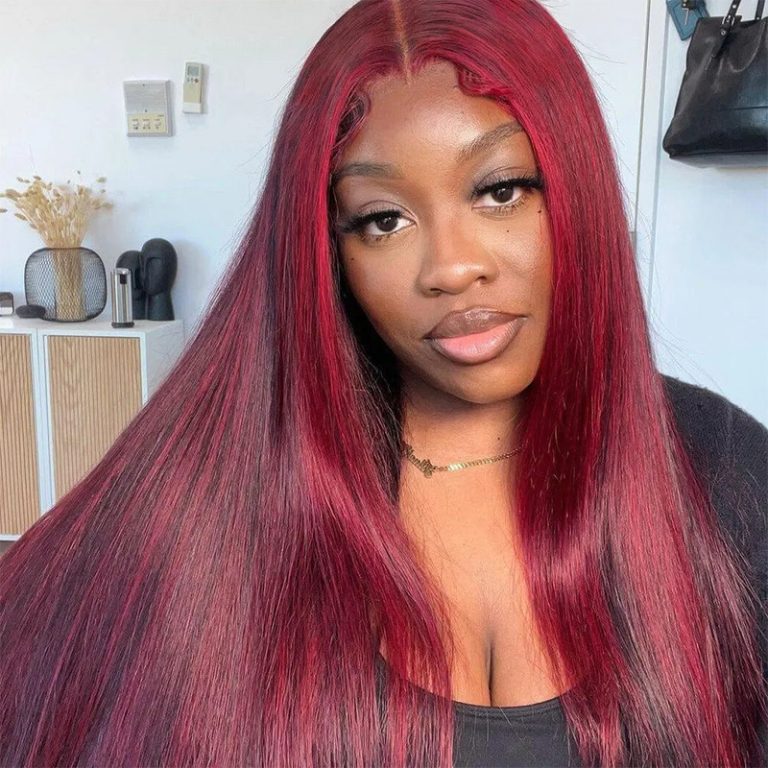 Red/Burgundy Highlight Straight HD Lace Wig | Recool Hair